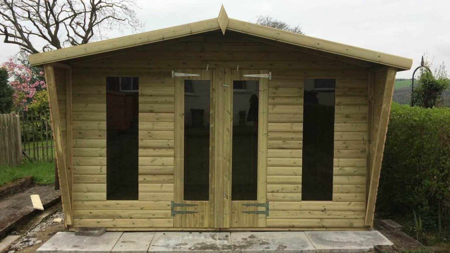 12 x 8ft Wooden Garden Gable Roof Shed house 4ft Double Door