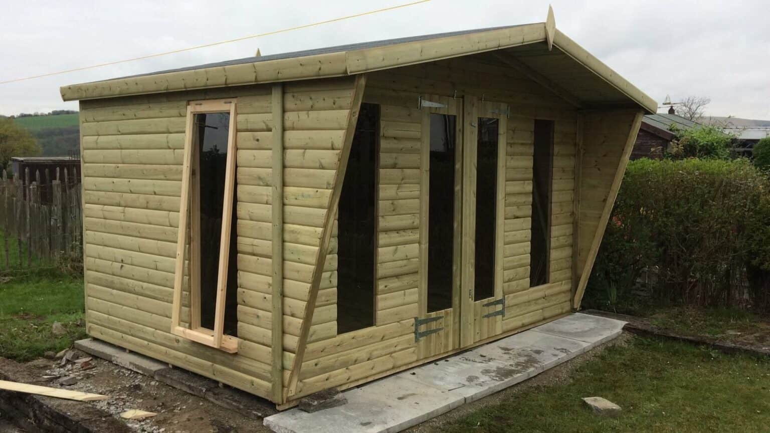 12 x 8ft Wooden Garden Gable Roof Shed house 4ft Double Door
